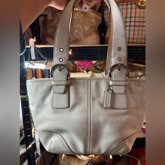 Coach | Bags | Coach Cream White Tote Leather Tote Bag | Poshmark